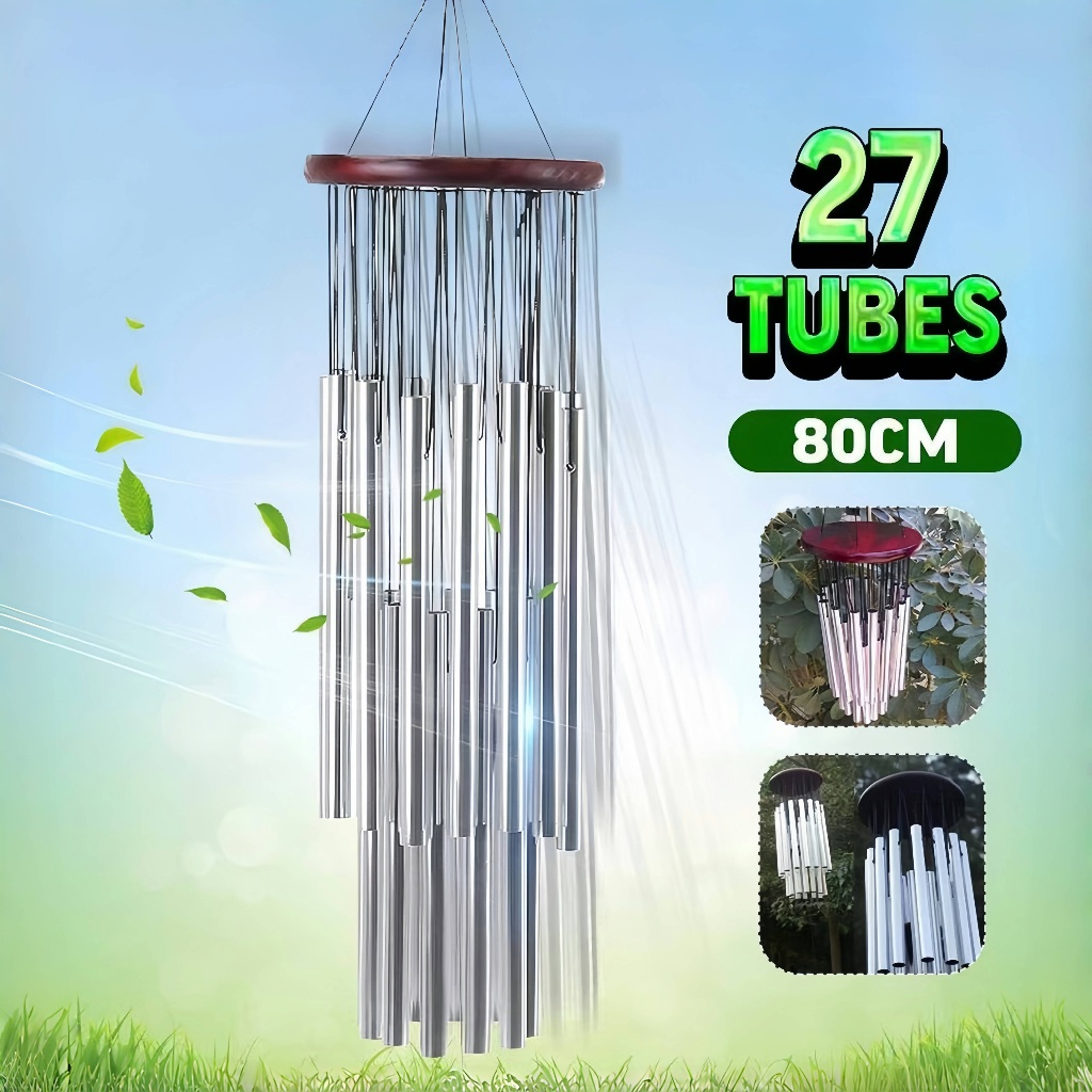 Wind Chime with 27 Tubes Outdoor Rust-Proof Solid Wood Bells 风铃 Yard ...