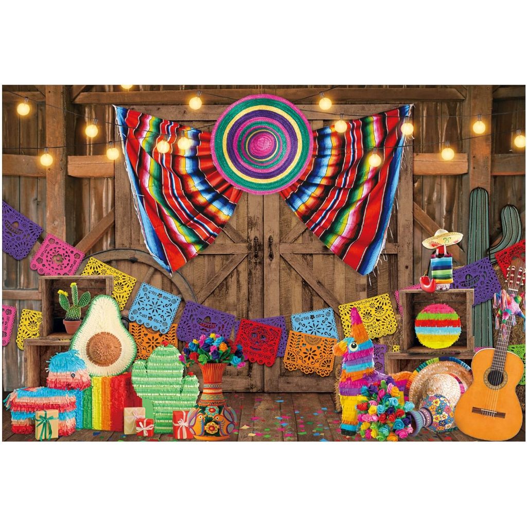 7x5ft Mexican Fiesta Photography Backdrop Flowers Stripes Party ...