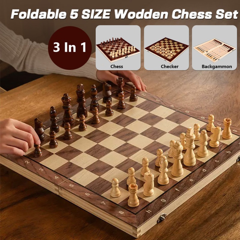 【Local Ship in 24h】3-IN-1 Wooden Chess Set International Chess Game ...