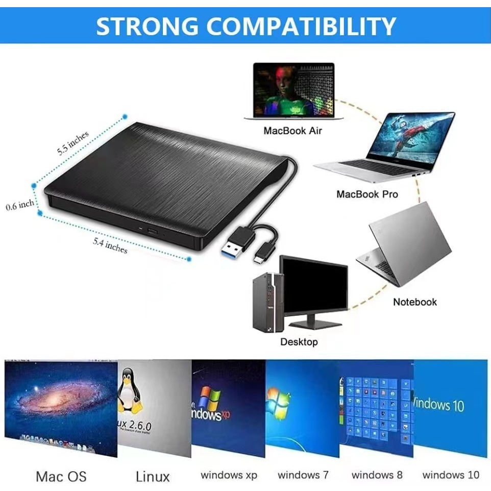Latest external DVD player USB 3.0 Type-C DVD RW disc drive CD/DVD ROM ...