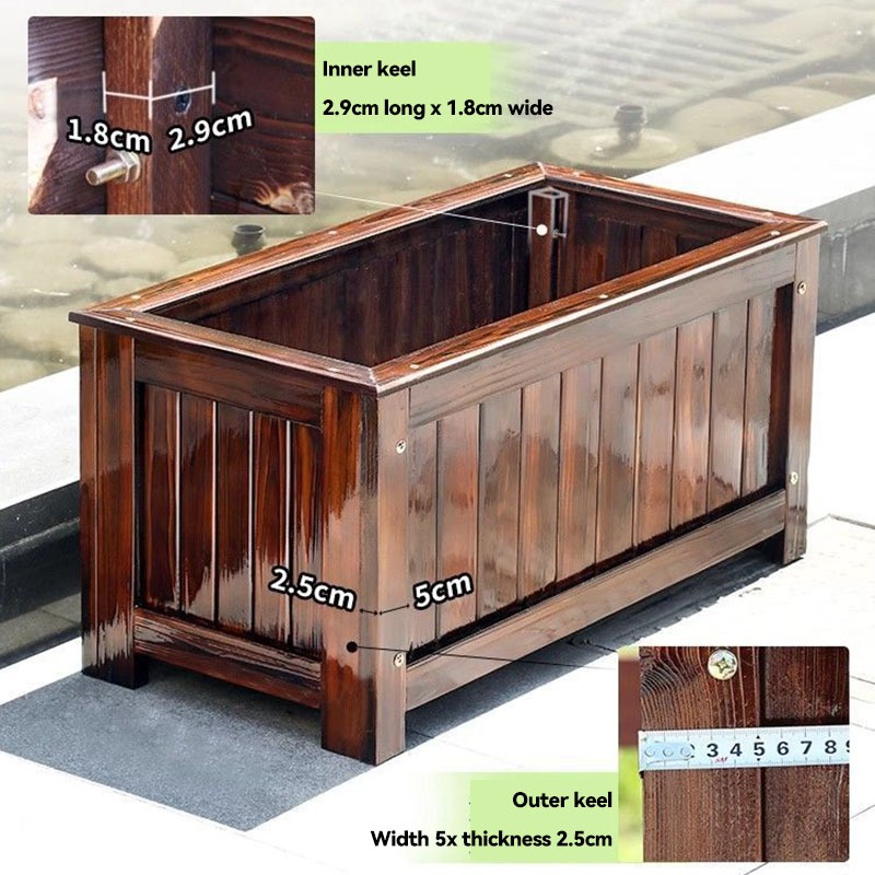 Wooden flower box Solid wood carbonized wood outdoor flower pots ...