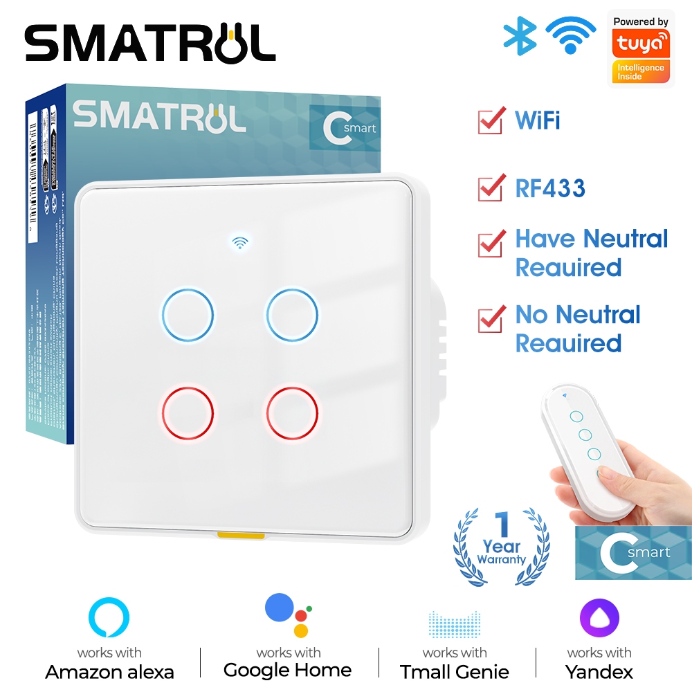 SMATRUL Tuya Smart Home No Neutral Wire Wireless WiFi RF433 EU Wall ...