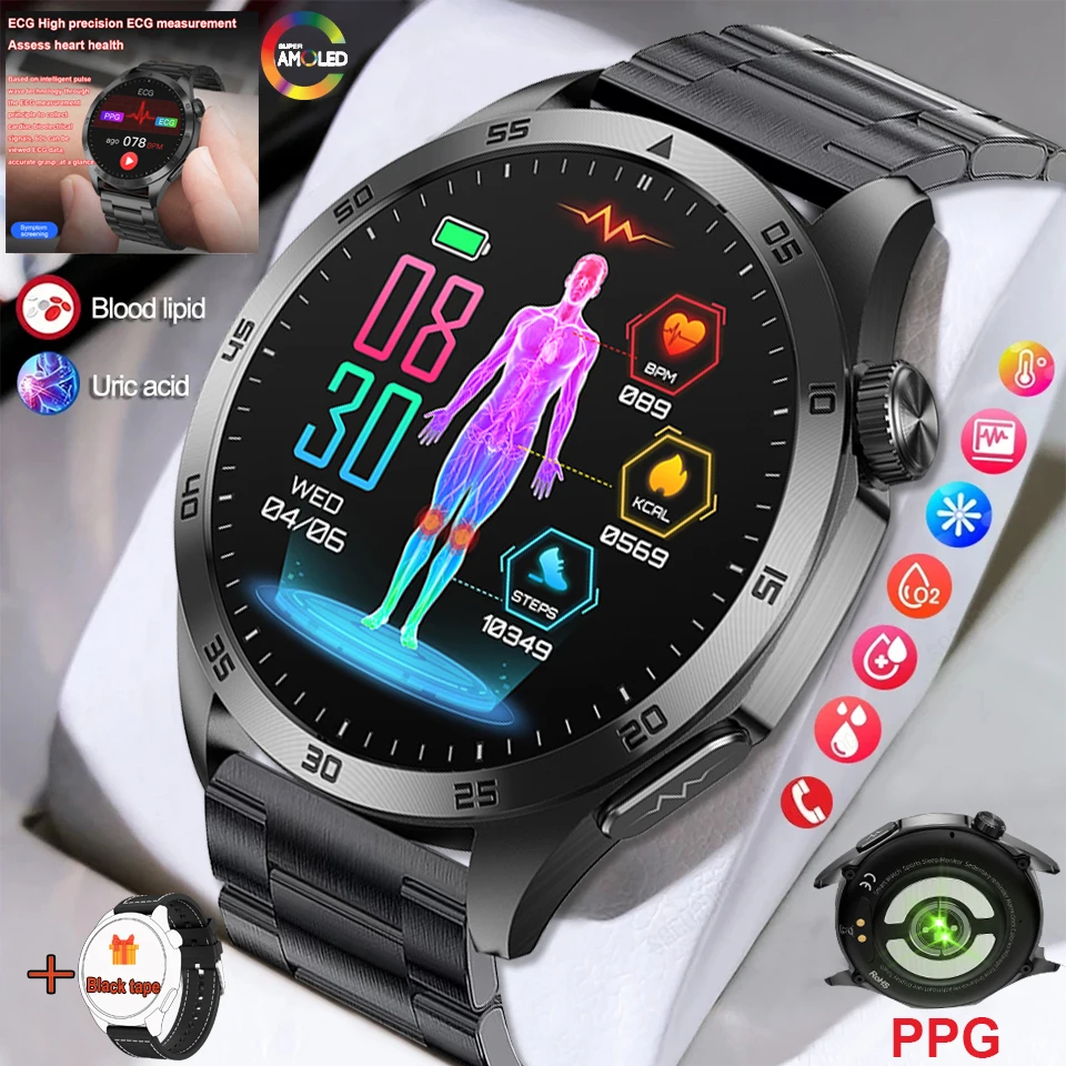 2024 New AMOLED Screen Men Medical Grade Smartwatch Blood Lipid Uric ...