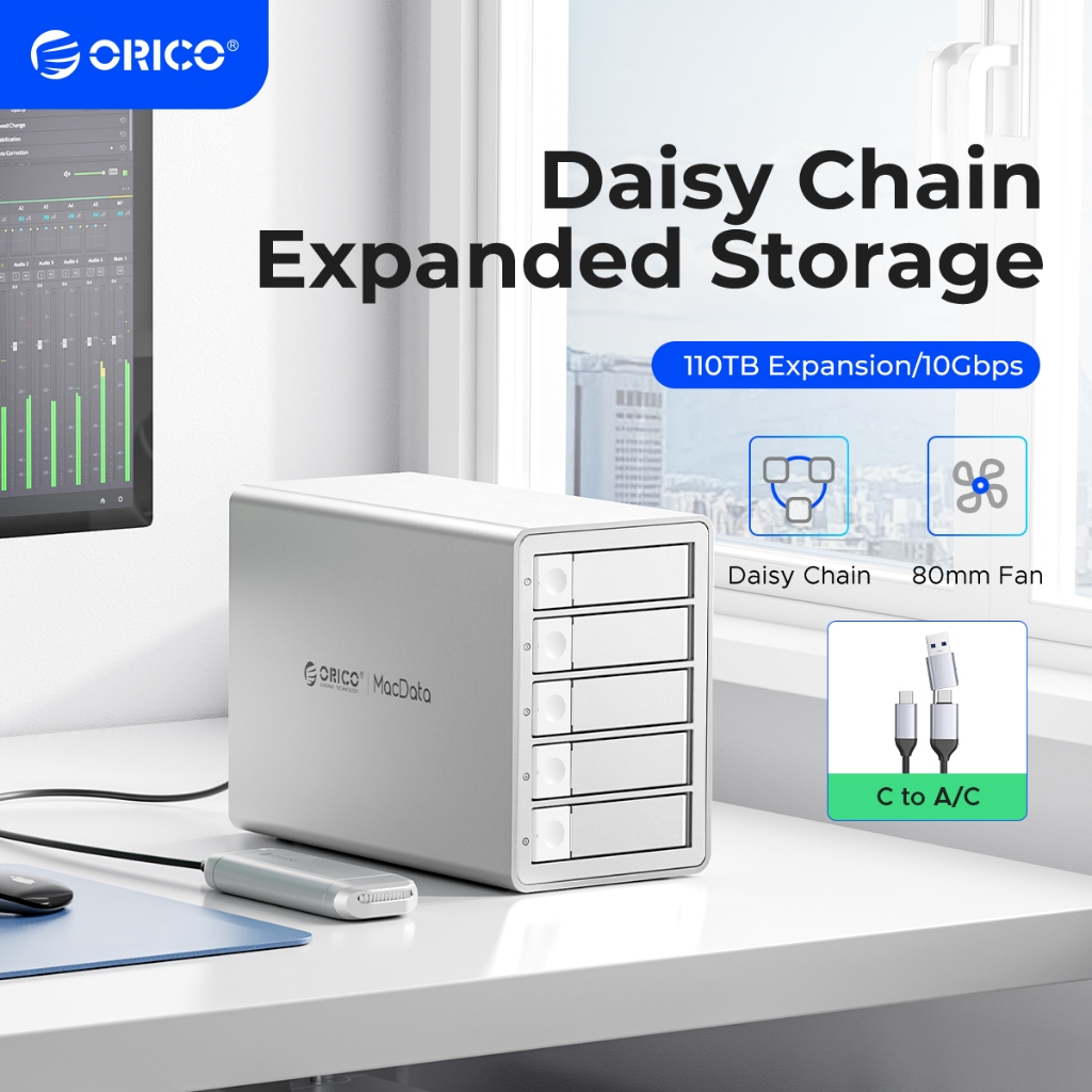 ORICO 3.5" Hard Drive Dock 5 Bay Type-C 10Gbps DAS Support Daisy Chain ...