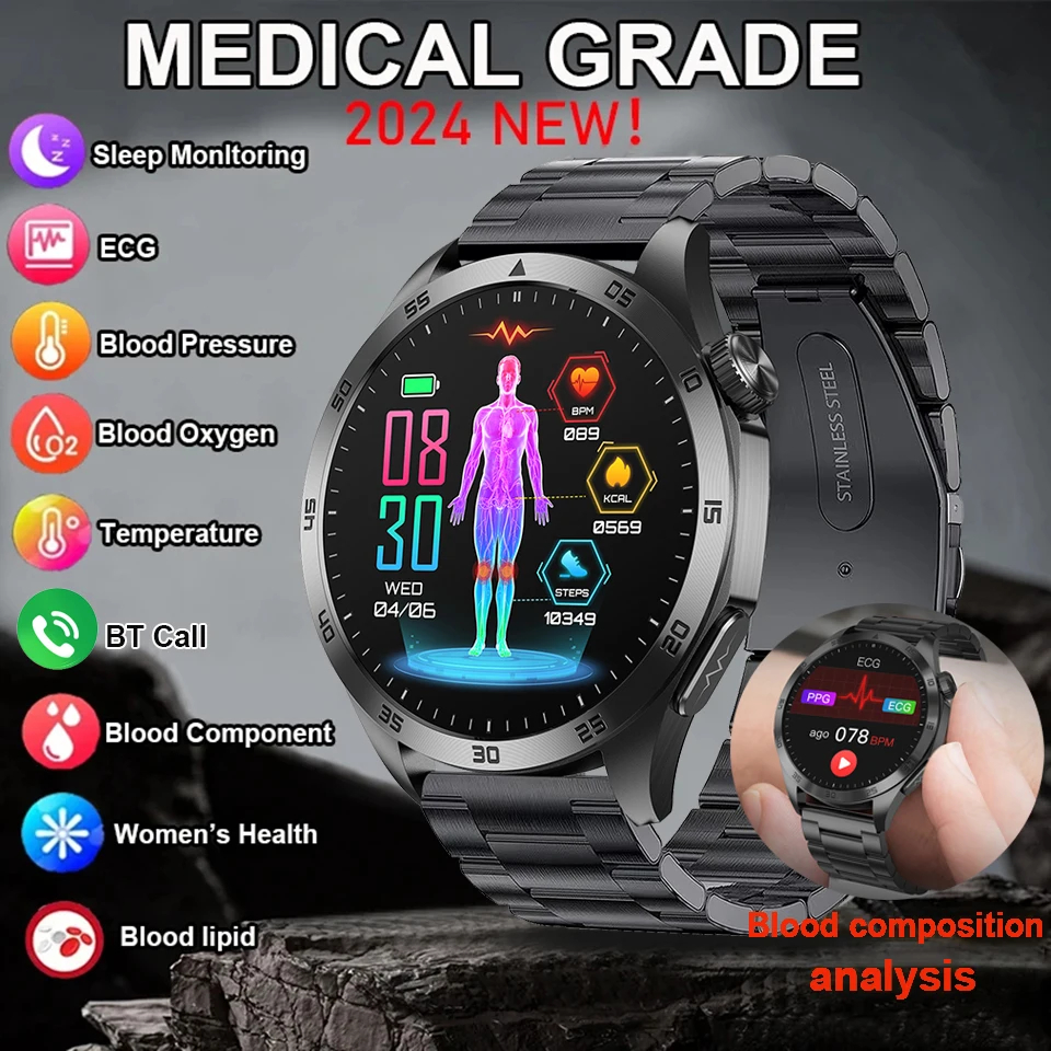 New Man Health Smart Watch Uric Acid Lipid BMI Heart Rate ECG+PPG+HRV ...