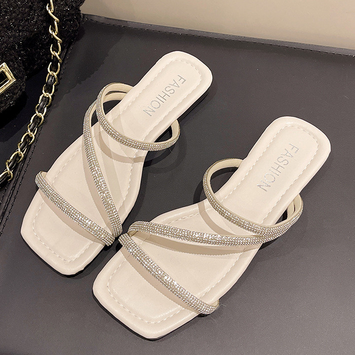 Women's Slippers 2024 New Style Fashionable All-Match Rhinestone Flat ...