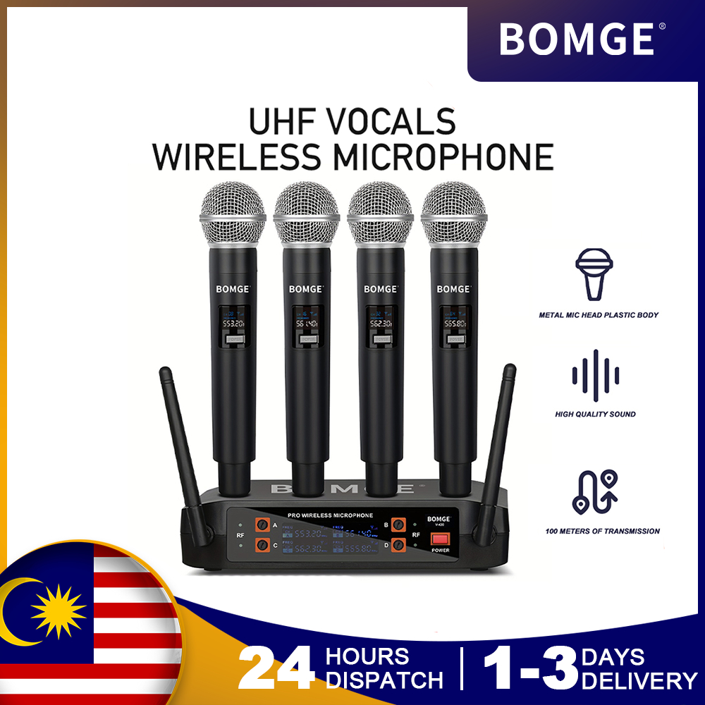 4-Channe Wireless Microphone UHF Handheld Dynamic Karaoke Mic For ...