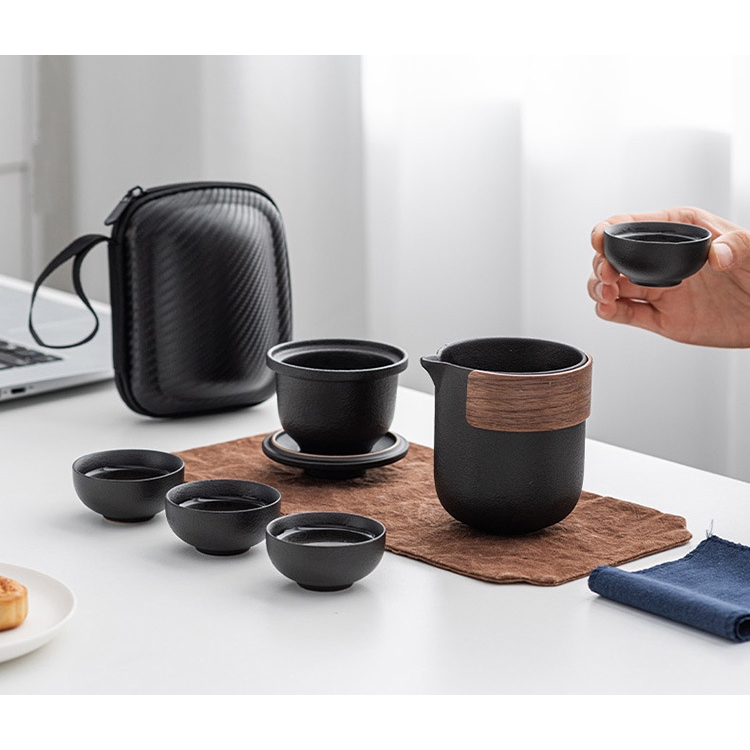 Ceramic travel express Kung Fu tea set, outdoor glass, one pot, two or ...