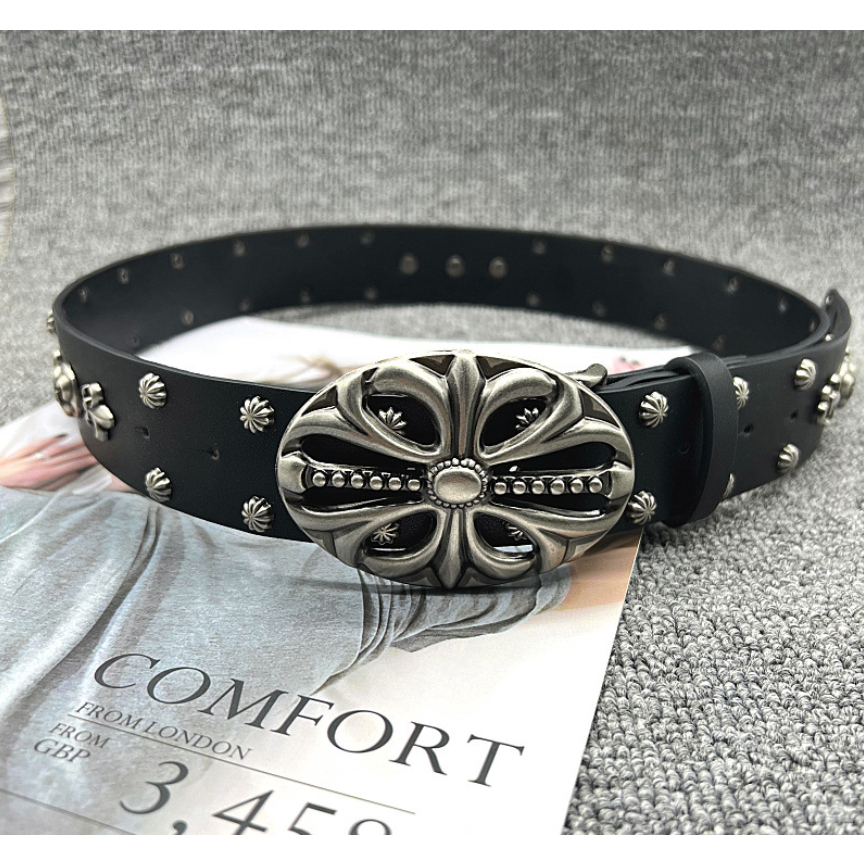 Black Rivet belt Men Vegetable Tanned Leather Metal Trousers belt Women ...