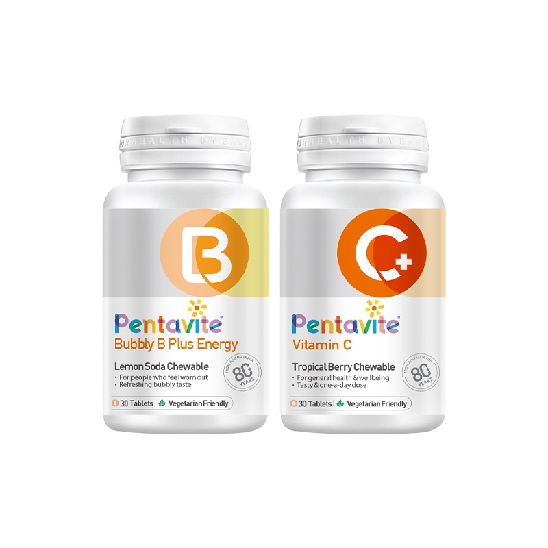 Pentavite Vitamin 2 bottles Set (Bubbly B + Vitamin C) Chewable 60pcs ...