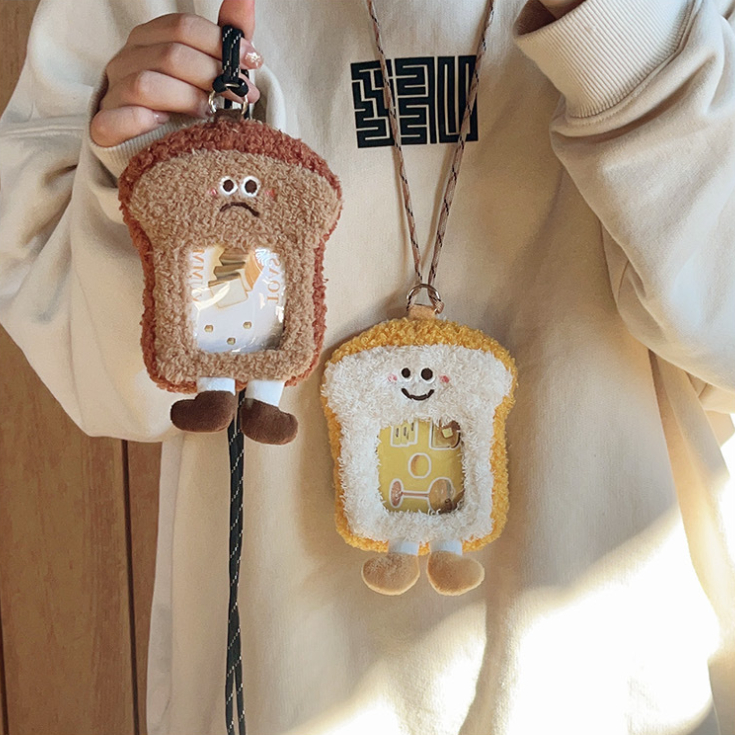 Cute Toast Bread Plush Card Holder Cartoon Transparent Headphone Bag ...