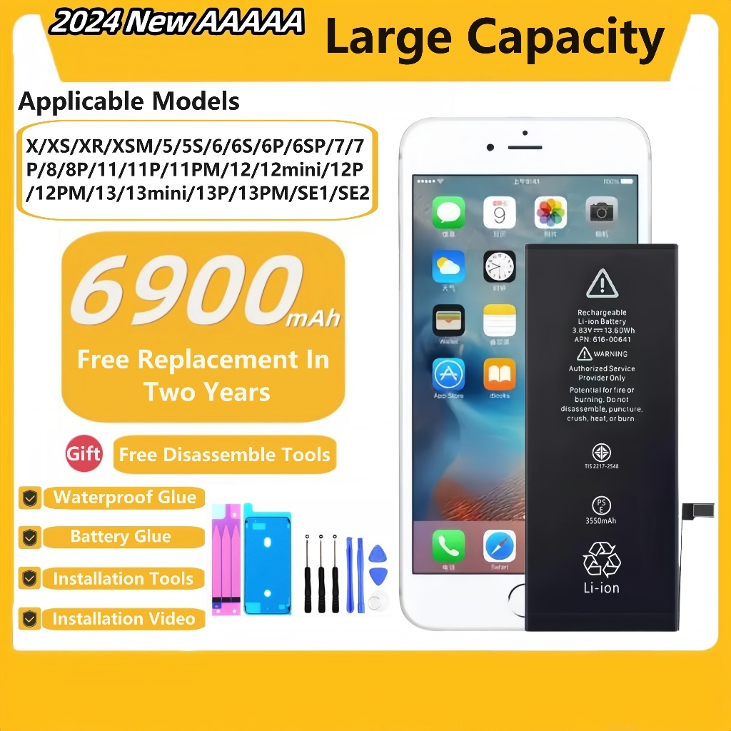 High Capacity Battery For Phone 5 6 S 7 8 Plus SE X Xr Xs Max 11 12 ...