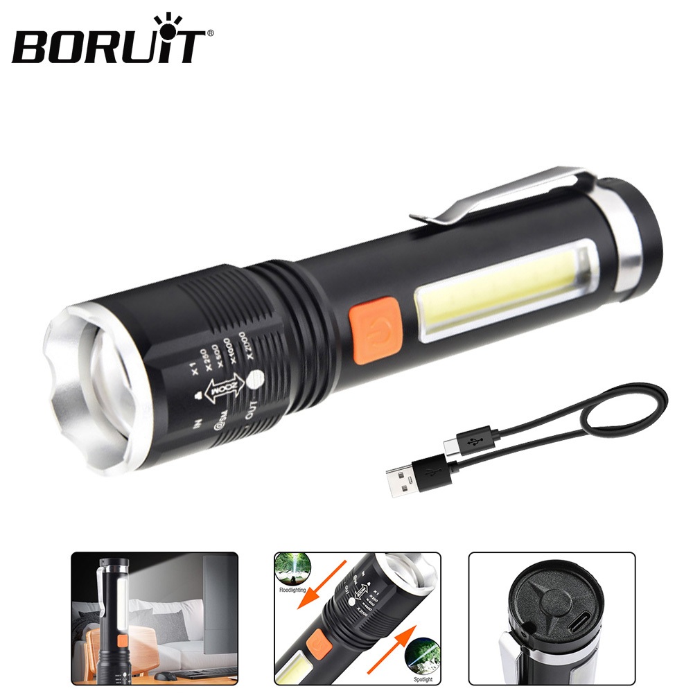 BORUiT P50 Powerful LED Flashlight 4-Modes Type-C Rechargeable ...