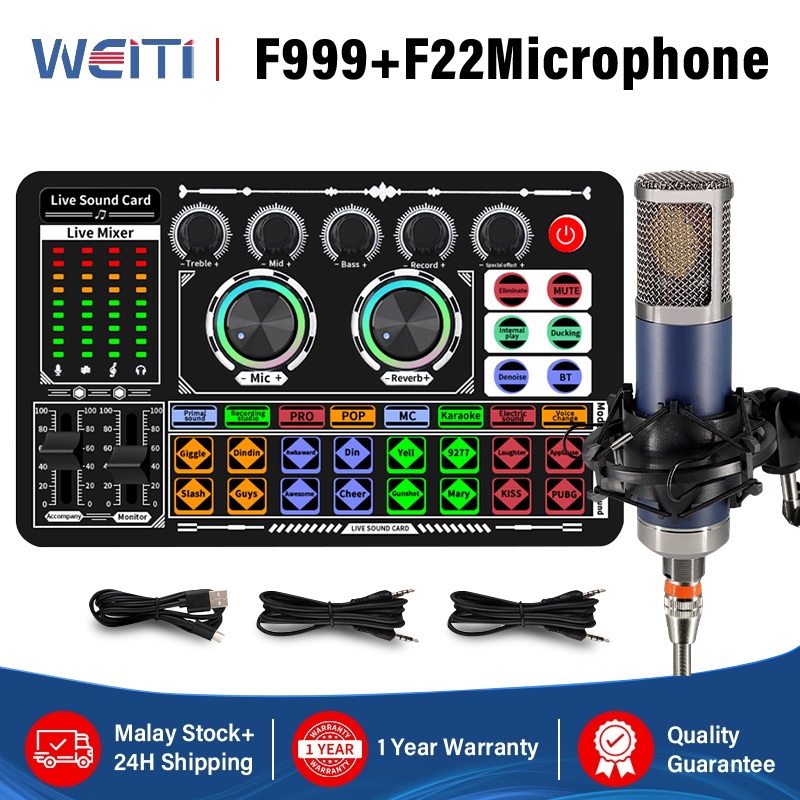 F999 Sound Card With Condenser Microphone Suara pengadun audio Changerr ...