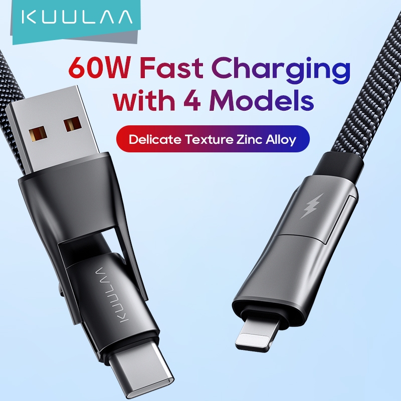 KUULAA USB C cable 4-in-1 USB-C cable 60W USB-C charger cable with hook ...