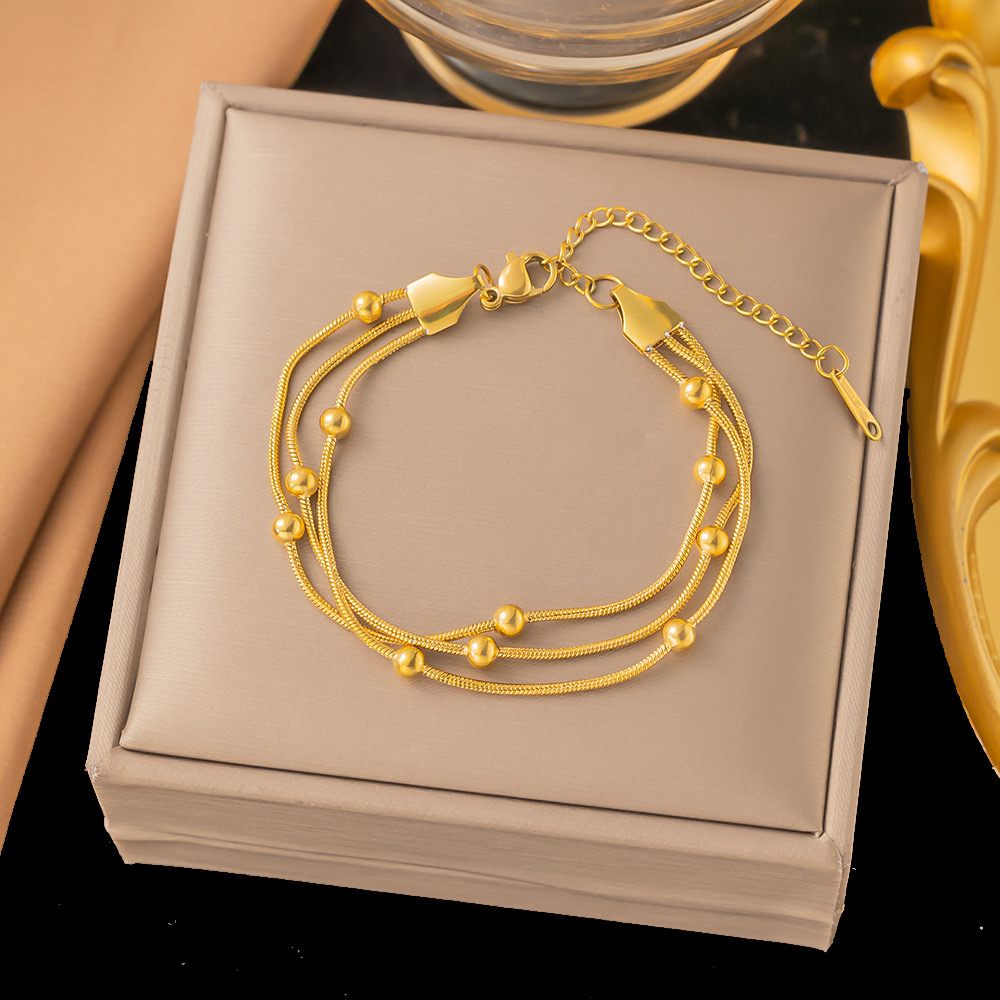 Three Layers Snake Ball chain stainless Steel Bracelet, Non-tarnish ...