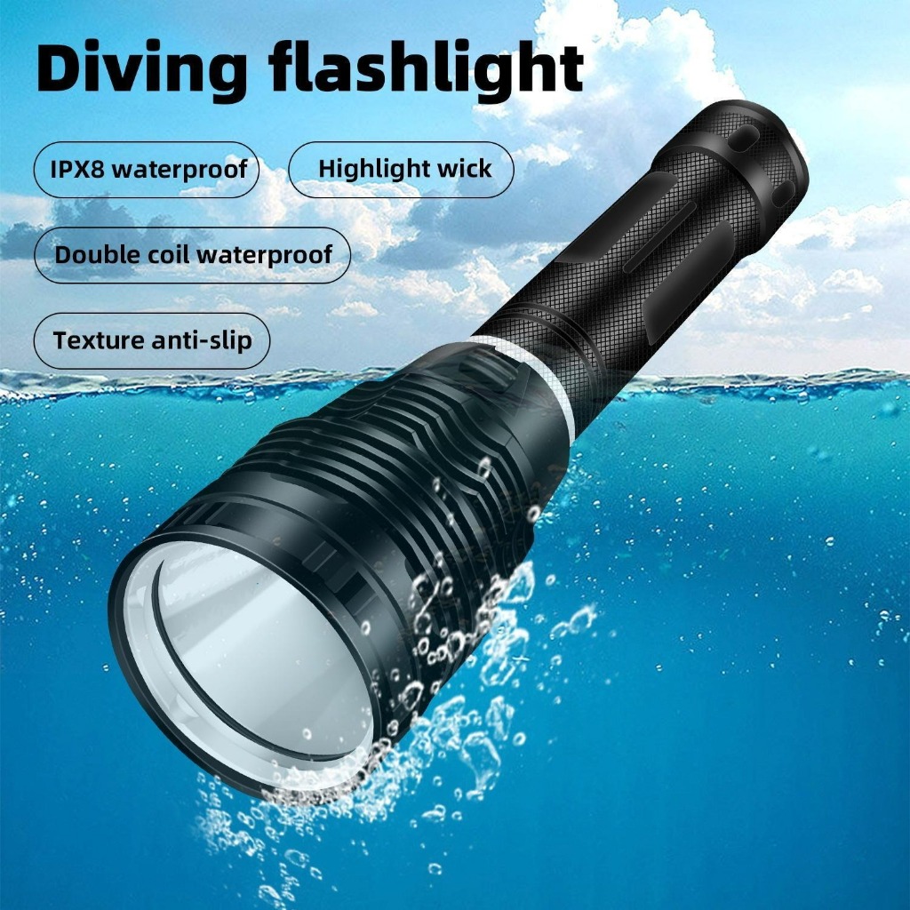 Outdoor Flashlight XHP70 Underwater Diving Flashlight Rechargeable ...
