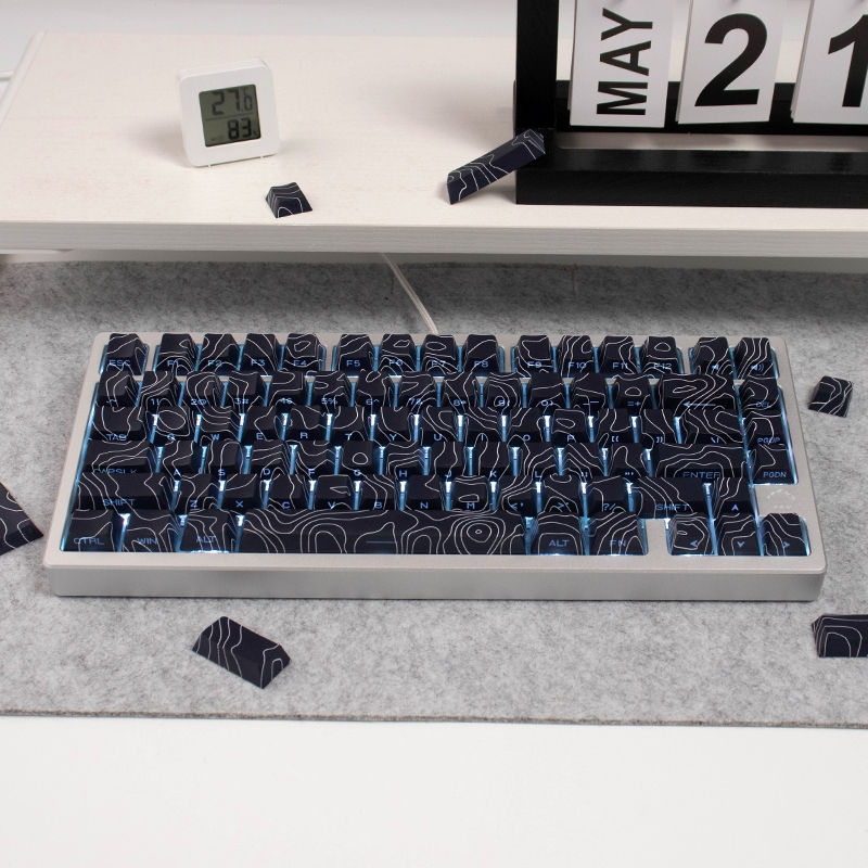 131Keys black white WOB BOW Line Keycaps Light Through RGB Side Printed ...