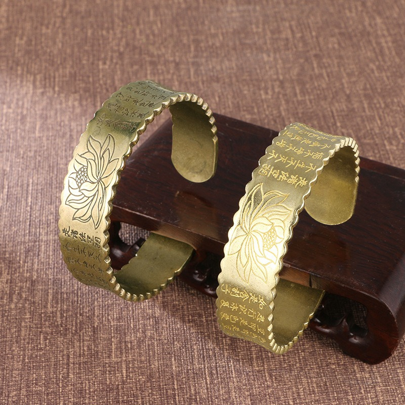 Vintage Buddhist Sutra Copper Bangle Lotus Buddhist Sutra Opening ...
