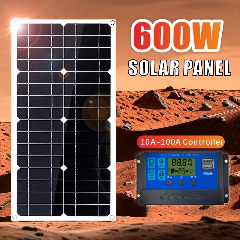 Single Crystal 600W Solar Panel Kits 12V Solar Panel Dual USB 18V 5V DC ...