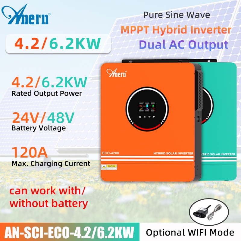 Anern 1600W 3000W 4200W 6200W Mppt Hybrid Inverter Off Grid Tie Pure Sine Wave 12v 24v 48v 220v ...
