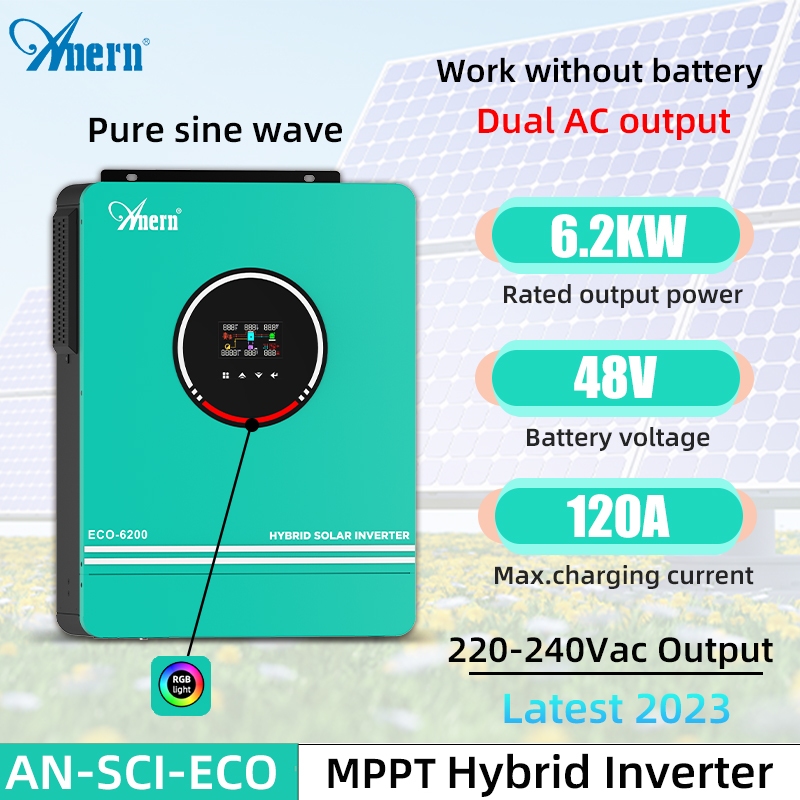 Anern 6.2KW Hybrid Inverter Pure Sine Wave MPPT Solar Inverter Hybrid Inverter 48V off grid ...