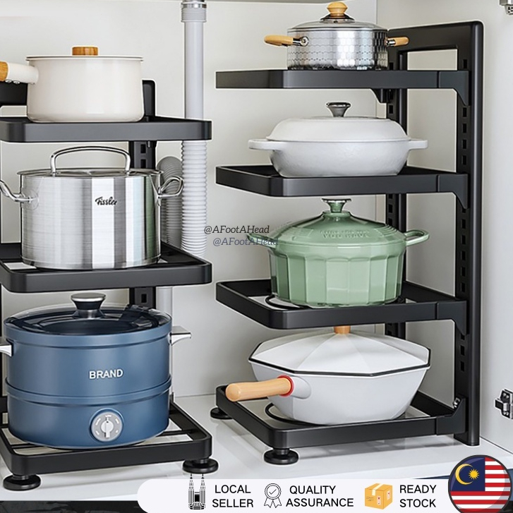 Upgrade Adjustable Pot Rack Pan Organizer Rak Bawah Sinki Stainless ...