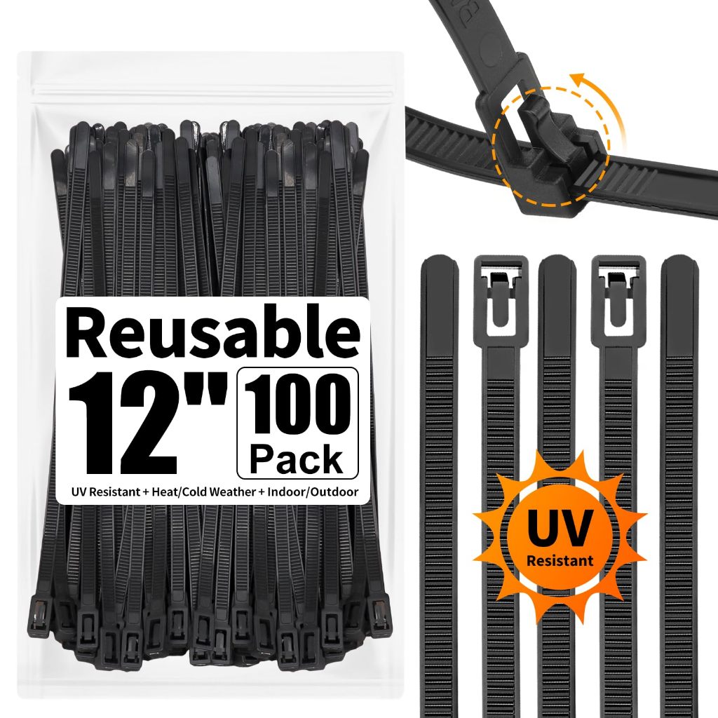 Reusable Zip Ties 30cm Heavy Duty 100 Packs Releasable Zip Tie Round ...