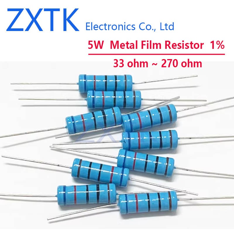 5PCS Metal Film Resistor 5W 33 ohm 36 39 43 47 51 56 62 68 75 82 91 100 110 120 130 150 180 200 ...