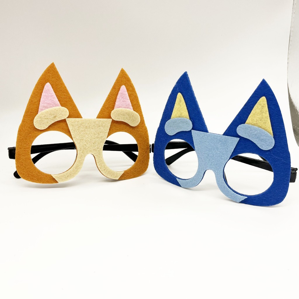 New Bluey Cartoon Themed Party Felt Eyeglass Frame Blue Orange Pet Dog ...