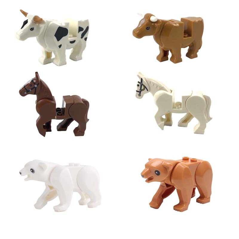 City MOC Animals Building Blocks Horse Cow Bear Polar Bear Cattle DIY ...
