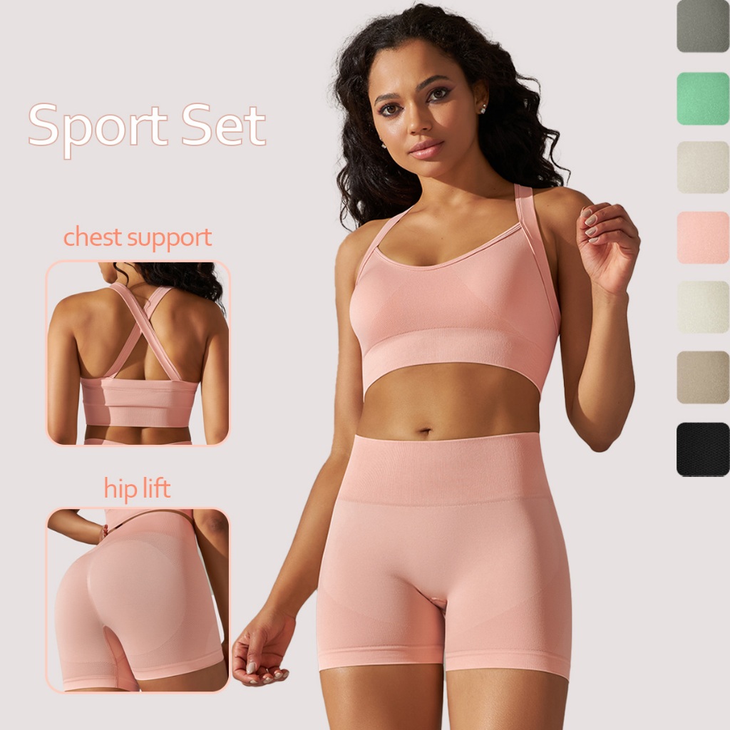 Nessaj Yoga Sports Set for Women Seamless Quick Dry High Waist Sports Bra+Shorts Gym Workout Set ...