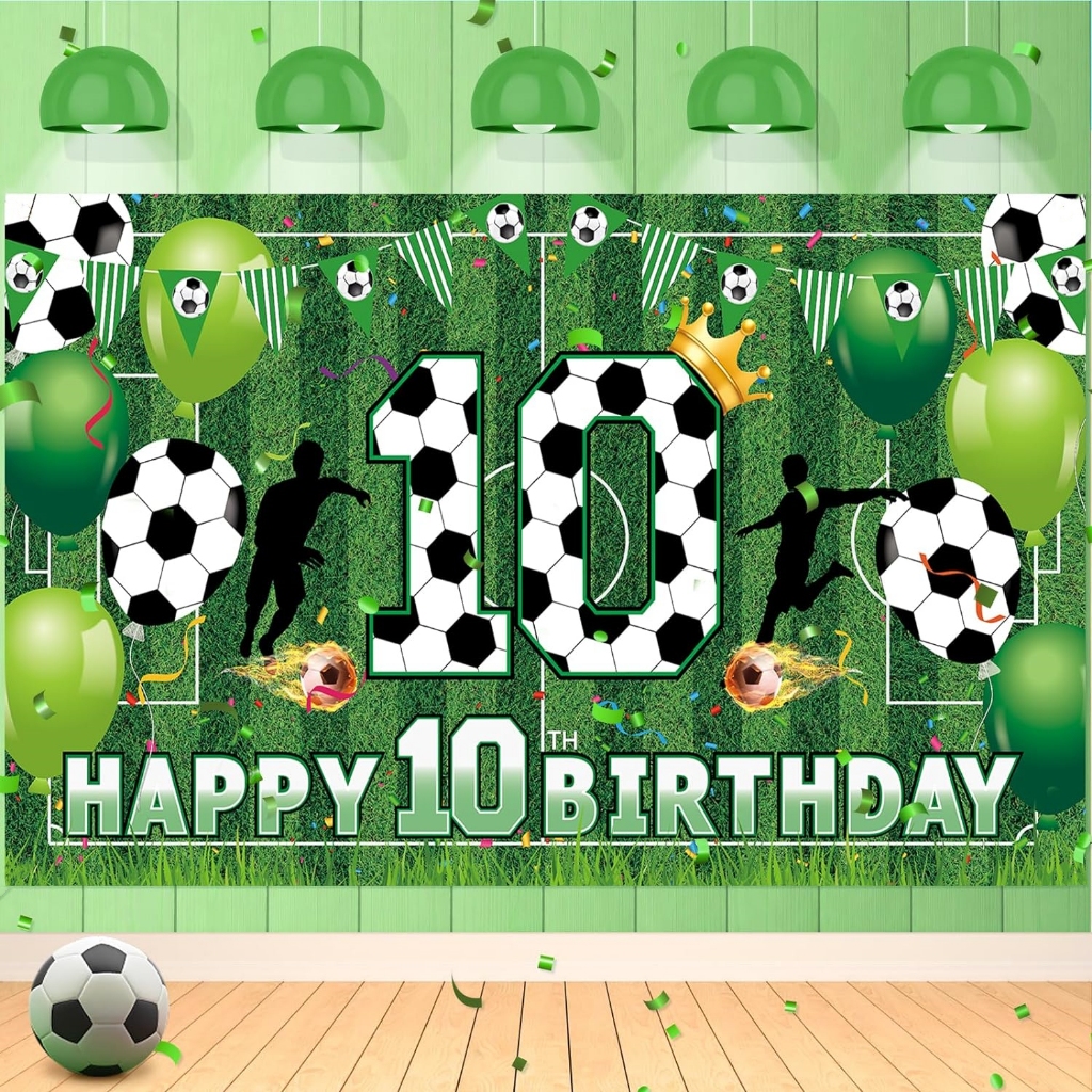 5x3ft Soccer Birthday Photography Backdrop Soccer Happy 10th Birthday ...