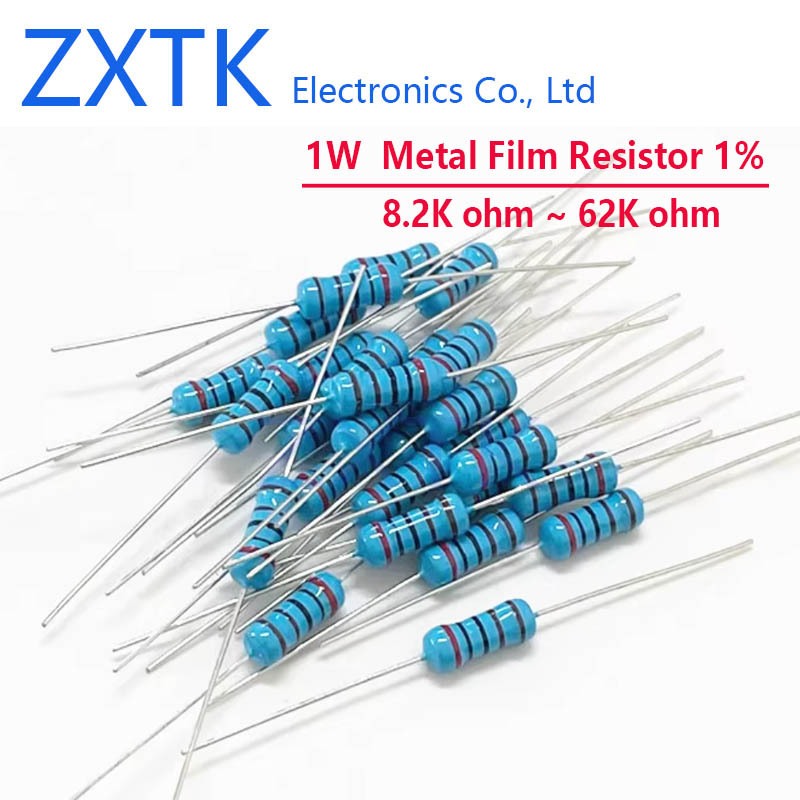 50PCS Metal Film Resistor 1W 8.2K 9.1K 10K 11K 12K 13K 15K 16K 18K 20K ...