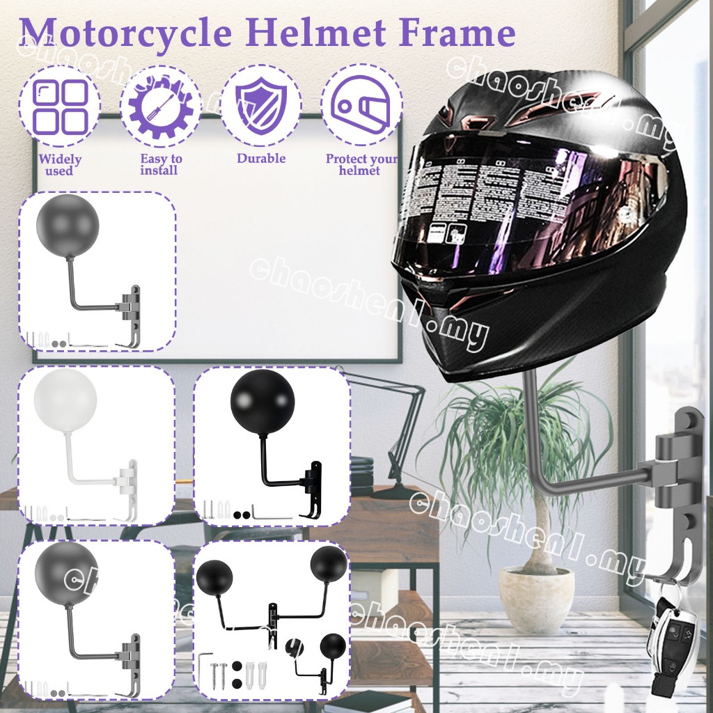 Motorcycle Helmet Holder Wall Mount Helmet Rack with Double Hook 180 ...