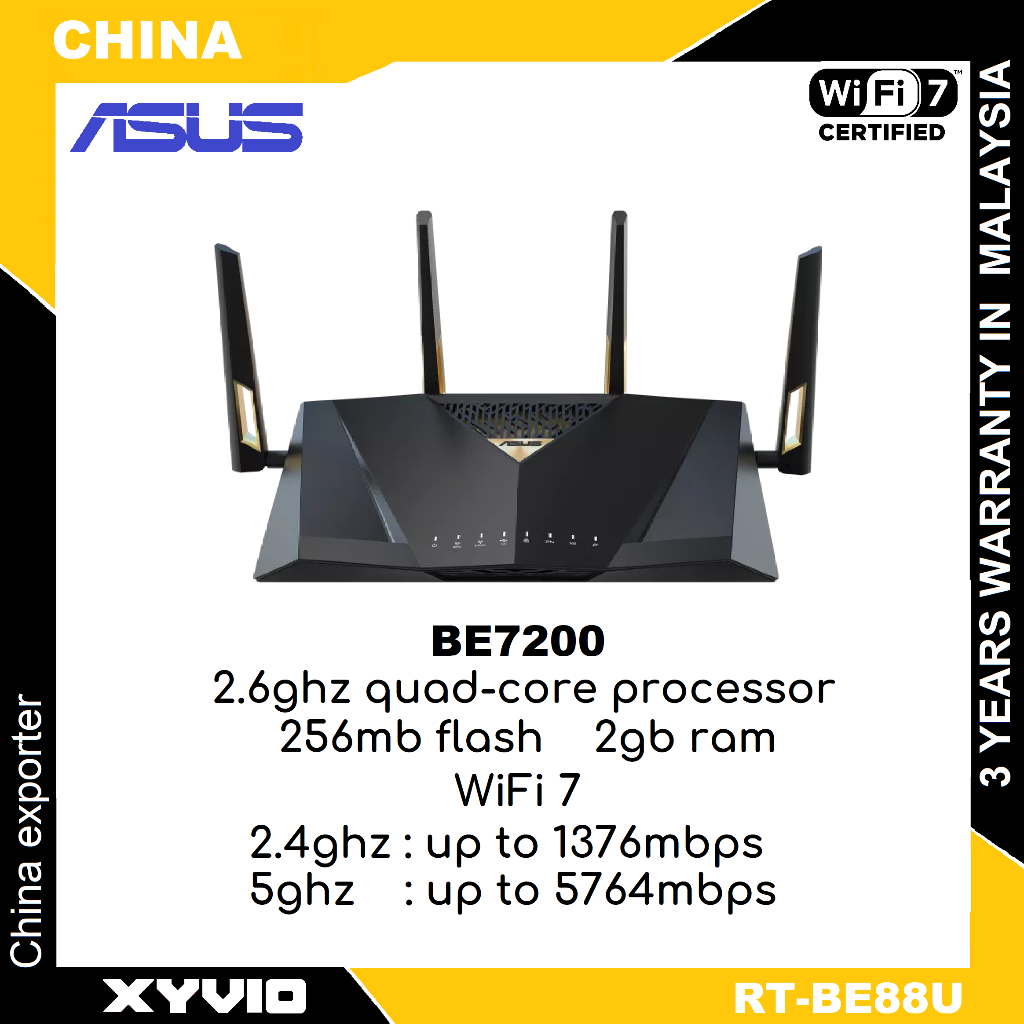 ASUS RT-BE88U BE7200 WiFi 7 Dual-band WiFi 7 AiMesh Extendable ...
