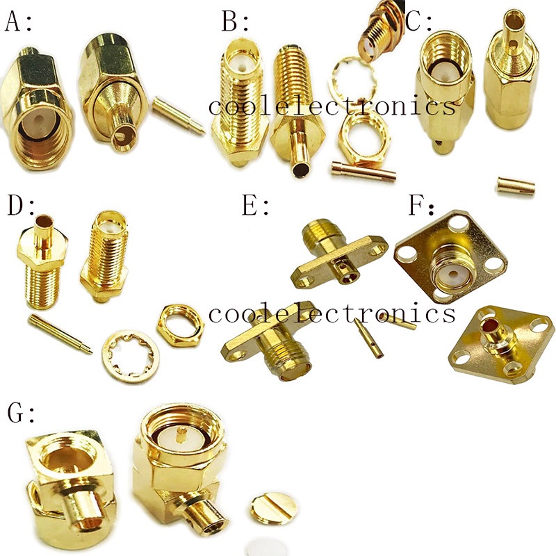 5Pcs Brass SMA RP-SMA male Female 2 Hole / 4 Hole Flange Mount Right ...