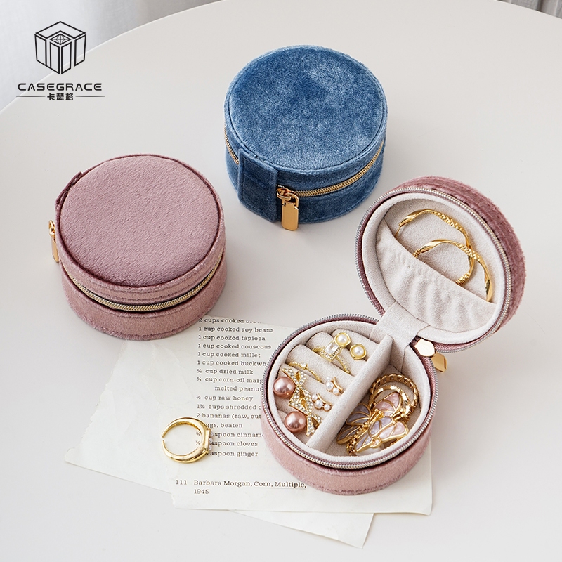 CASEGRACE Portable Round Velvet Jewellery Box Storage Jewelry Box ...