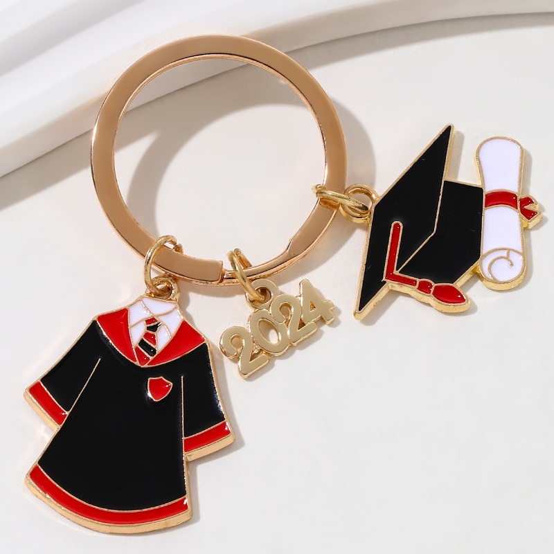 Cute Enamel Keychain 2024 Year School Uniform Graduation Cap Key Ring ...