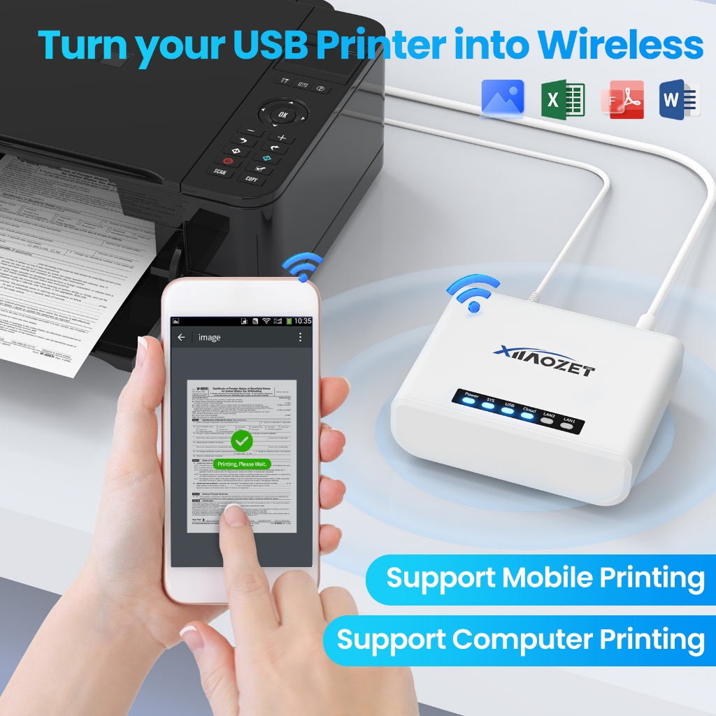 Wireless Print Server USB2.0 Support Computer LAN Printing and Mobile ...