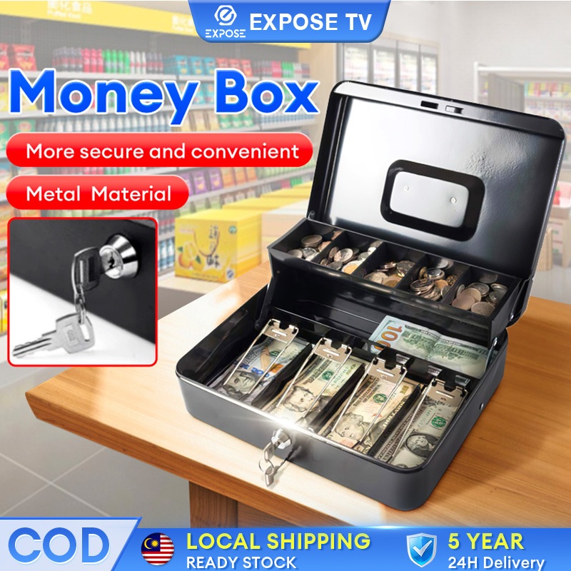 Money Box Cashier Box Portable Handheld Compartment Tray Cash Lockable ...