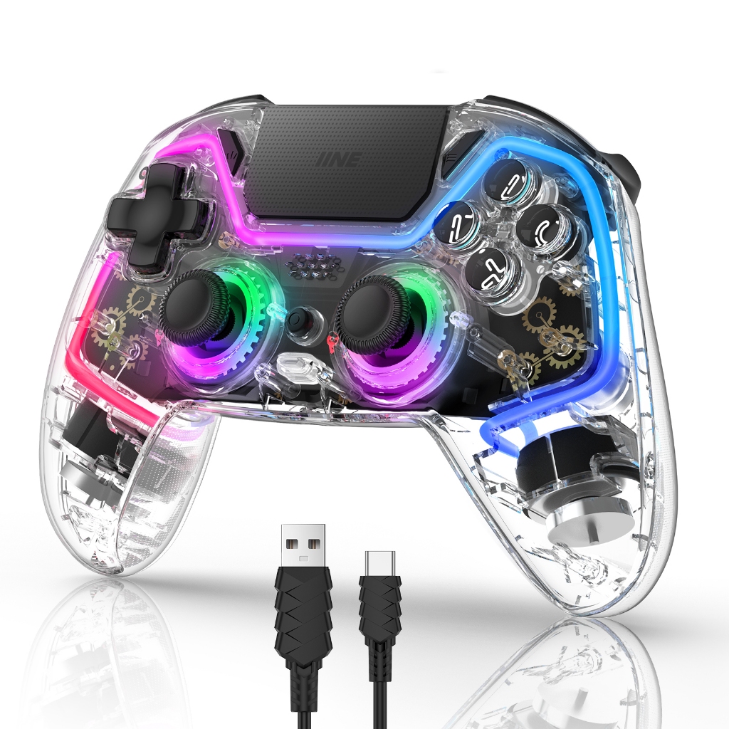 IINE Bastet Wireless Transparent Controller for PS4/Switch/PC/Android/iOs with Touchpad Hall ...
