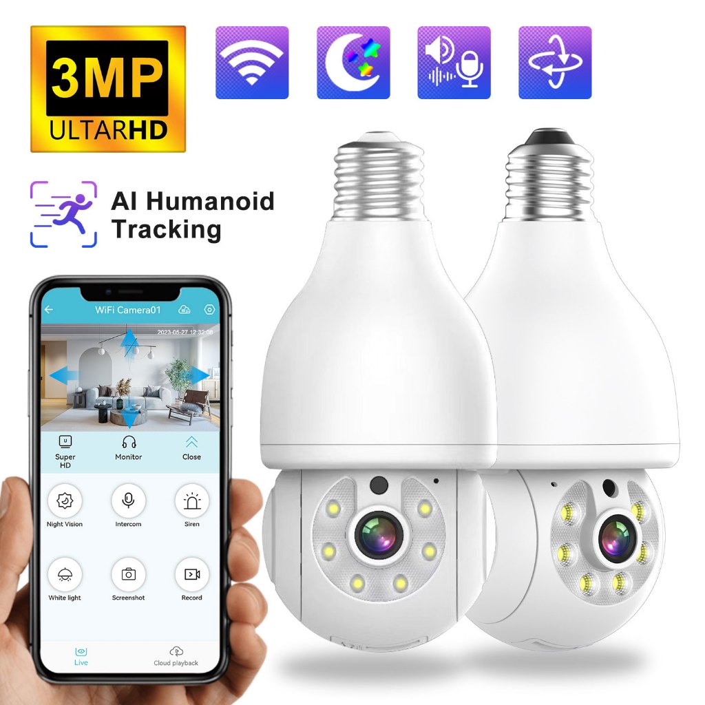 Bulb Light Wireless IP Camera 360 Degree Panoramic FishEye CCTV ...