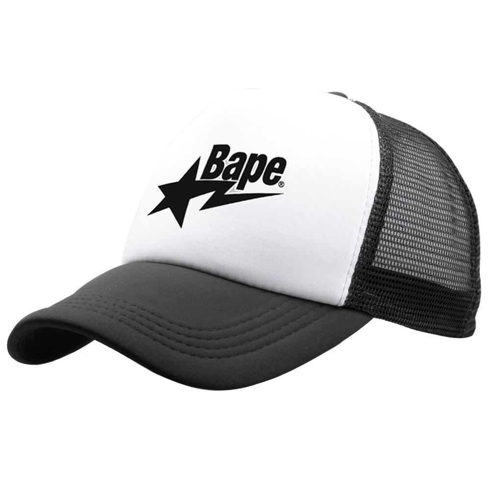 Bape letter printing mesh cap men's fashion outdoor shade trucker cap ...