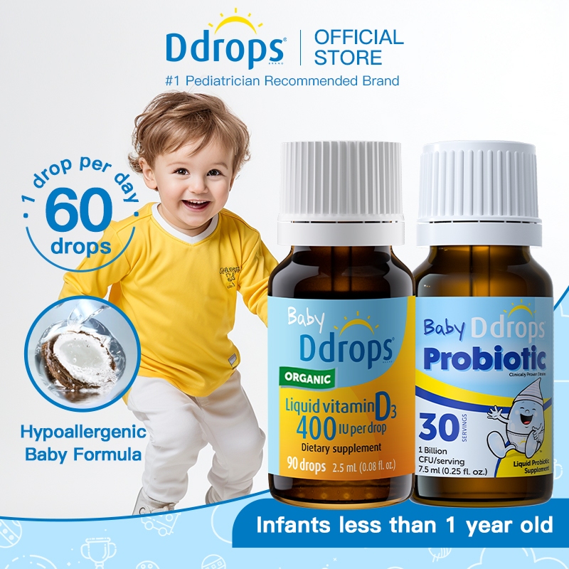 Ddrops Baby Growth & Digestive Health Combo - Liquid Vitamin D3 400 IU + Probiotics | Shopee ...