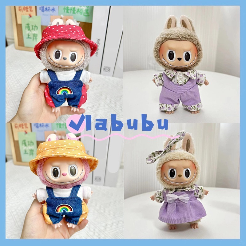 Labubu doll labubu macaron popmart NAM purple floral split blouse, polka dot hat, women's bra ...
