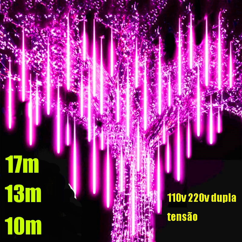 Air tahan 10m/13m/17m110v/220v cahaya rentetan LED hujan meteor, lampu ...