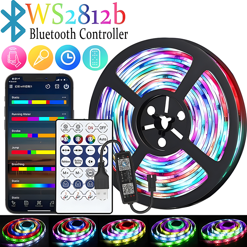 USB 5V WS2812B LED Strip Bluetooth App Control RGBIC WS2812B Smart RGB ...