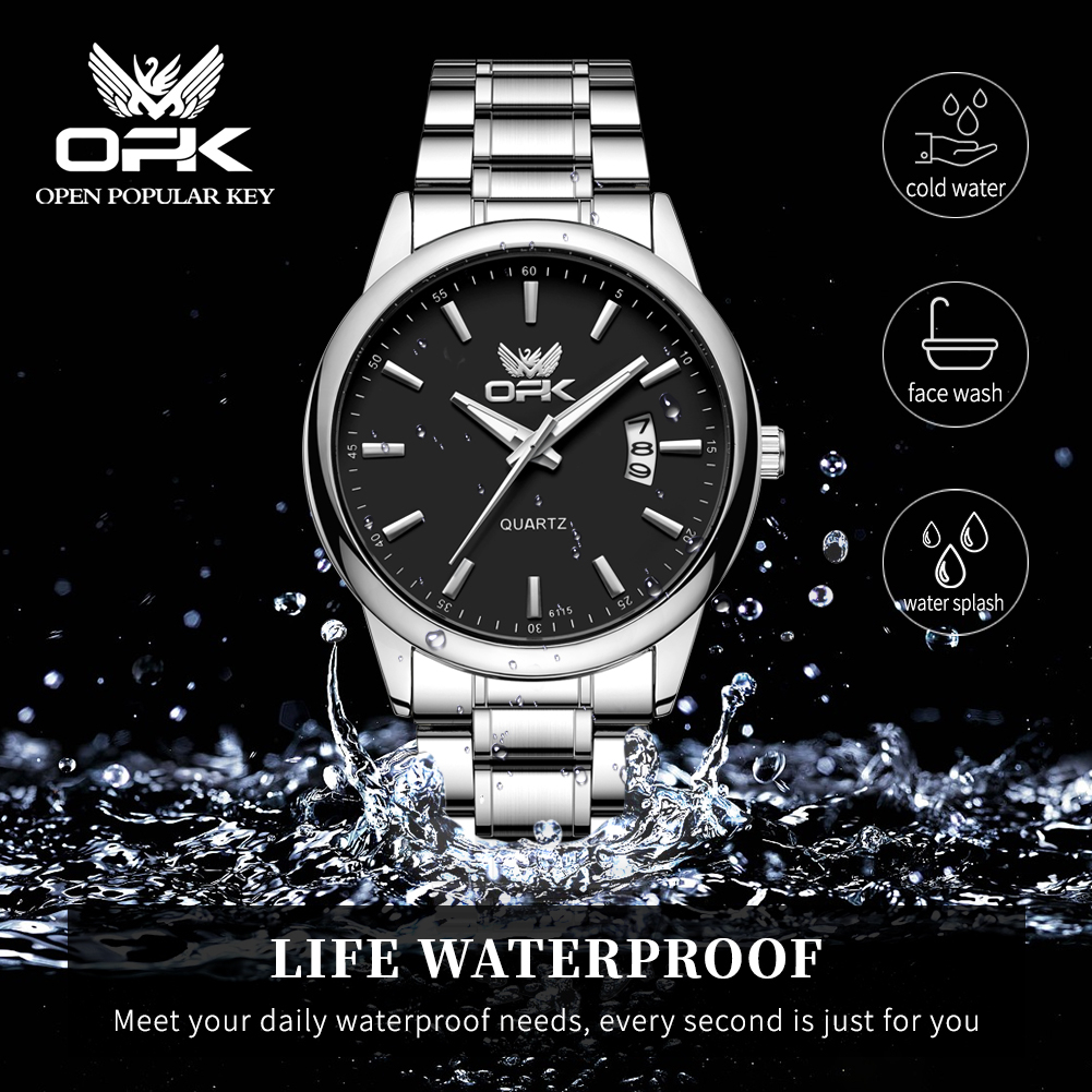 OPK Men's Original Stainless Steel Waterproof Quartz Black | Shopee ...