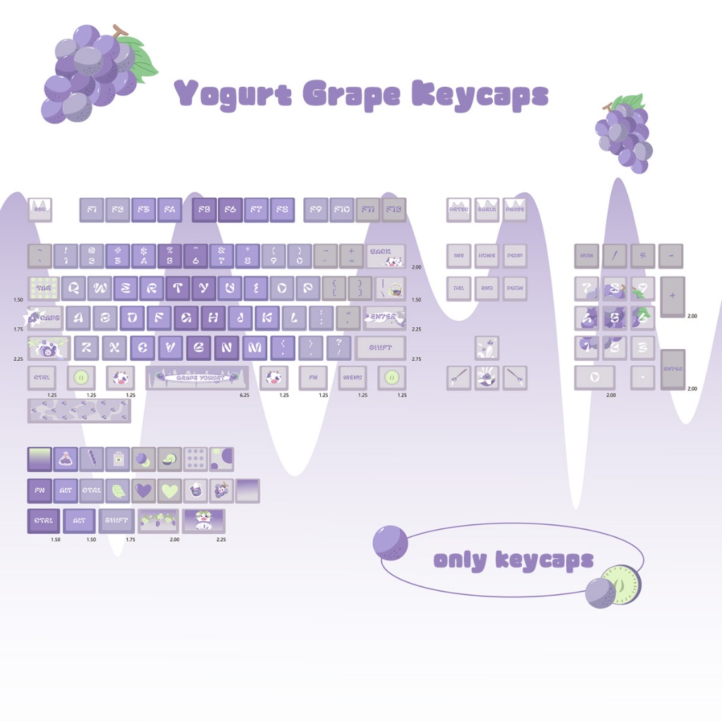 127 Keys Yogurt Grape Keycaps PBT Dye-sublimation XDA Profile Keycap ...